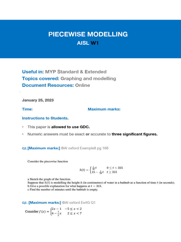 AISL Piecewise Functions w1 | PDF