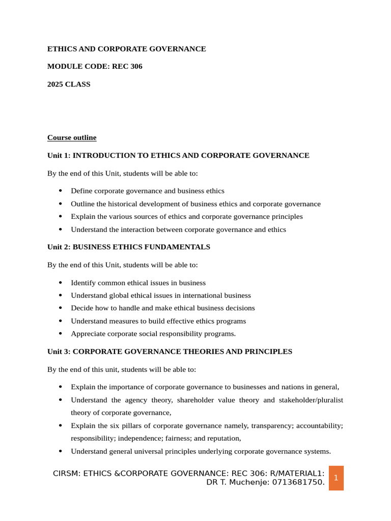 Ethics & Corporate Governance RM1 | PDF | Corporate Governance | Governance