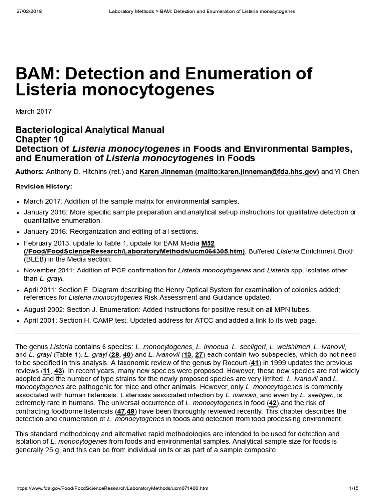 BAM - Listeria Monocytogenes | PDF | Beef | Catalase