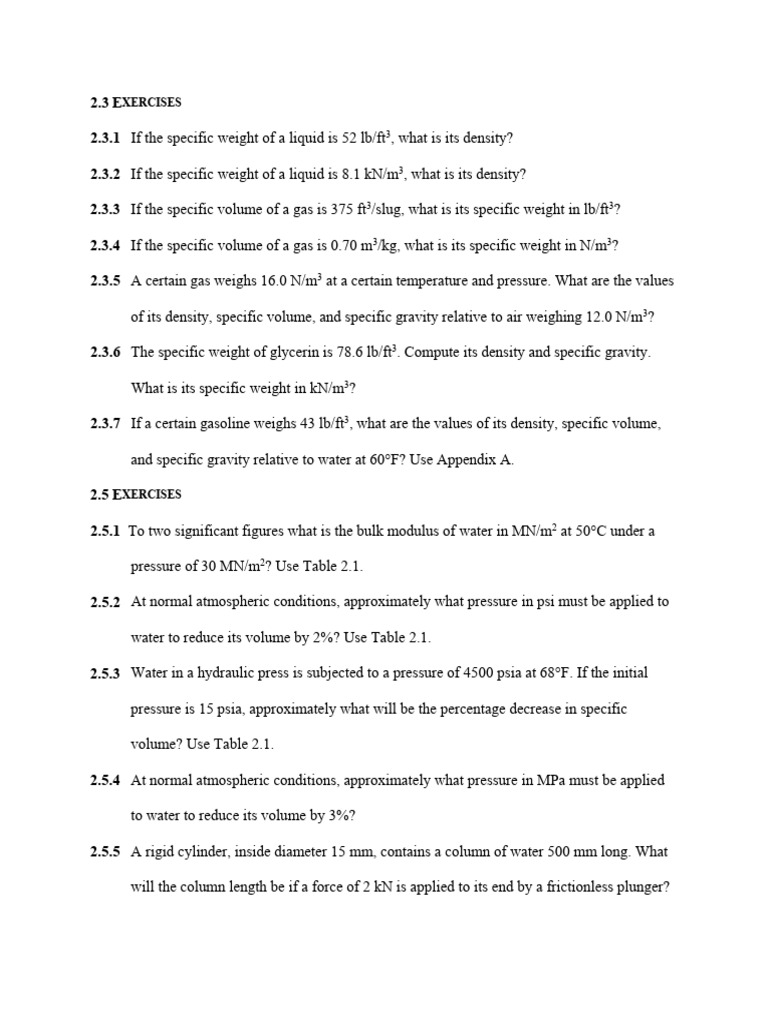 Finnemore - Solutions - 11e - Chapter - 02-Exercise Statements | PDF | Viscosity | Pressure