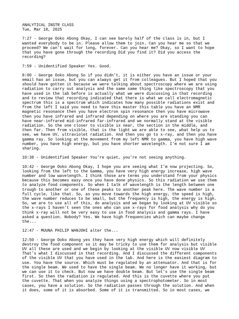 ANALYTICAL INSTR CLASS Transcript | PDF | Fluorescence Spectroscopy | Electromagnetic Radiation