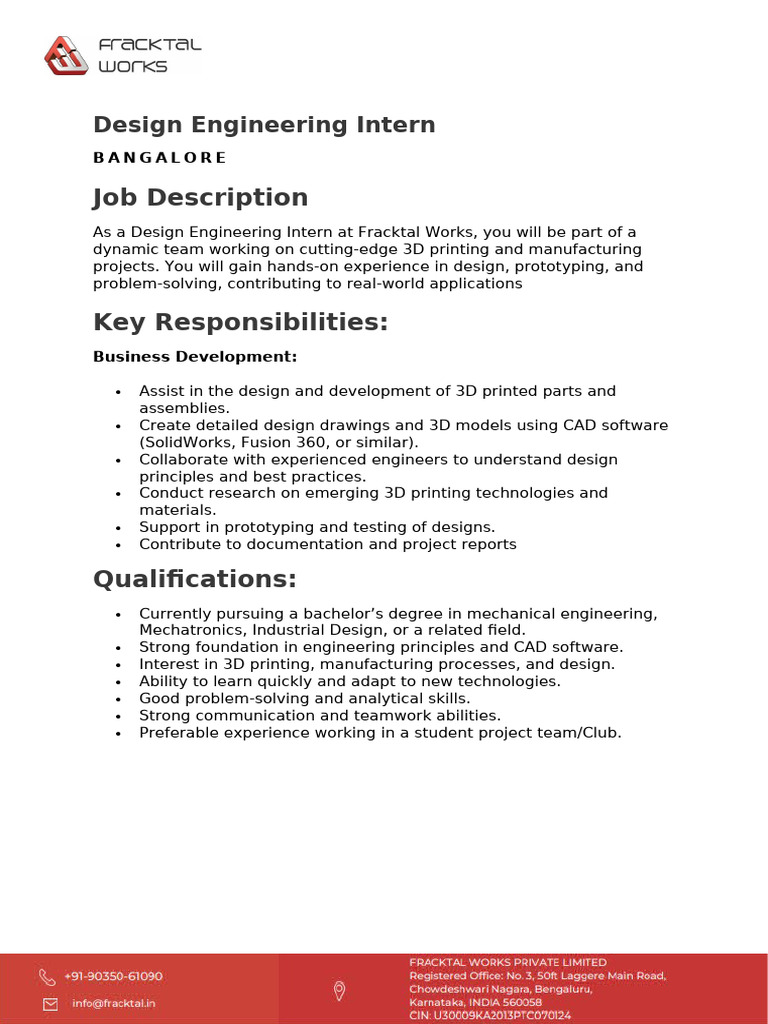 Fracktal Works Design Engineering - (Intern) | PDF