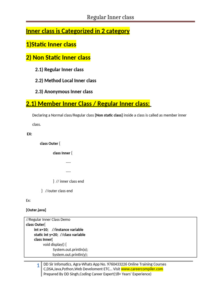 Understanding Regular Inner Classes in Java | PDF | Class (Computer ...