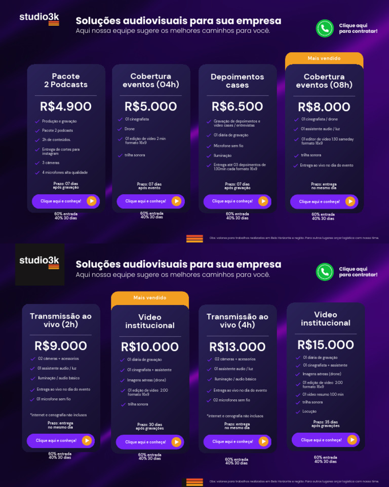 Studio 3k Filmes - Cardapio Precos Categoria A 1 | PDF