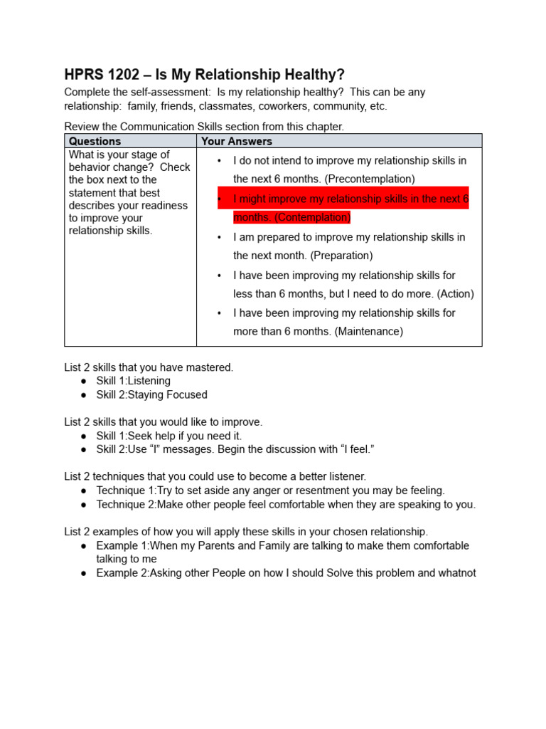 Assessing Relationship Health Skills | PDF