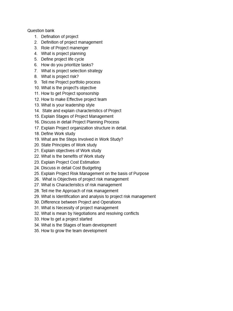 Project Management Question Bank | PDF
