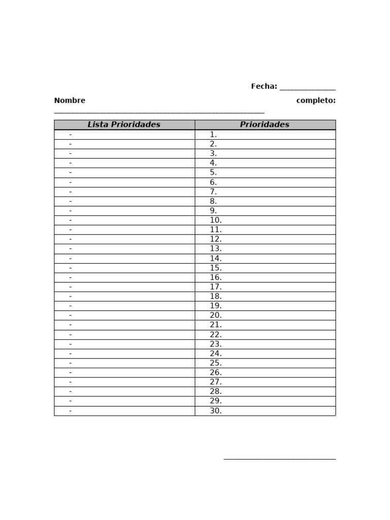 Lista de Prioridades Personalizadas | PDF