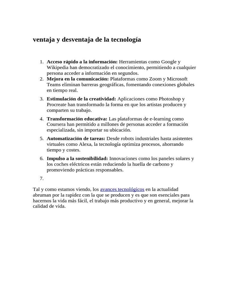 ventaja y desventaja de la tecnología | PDF