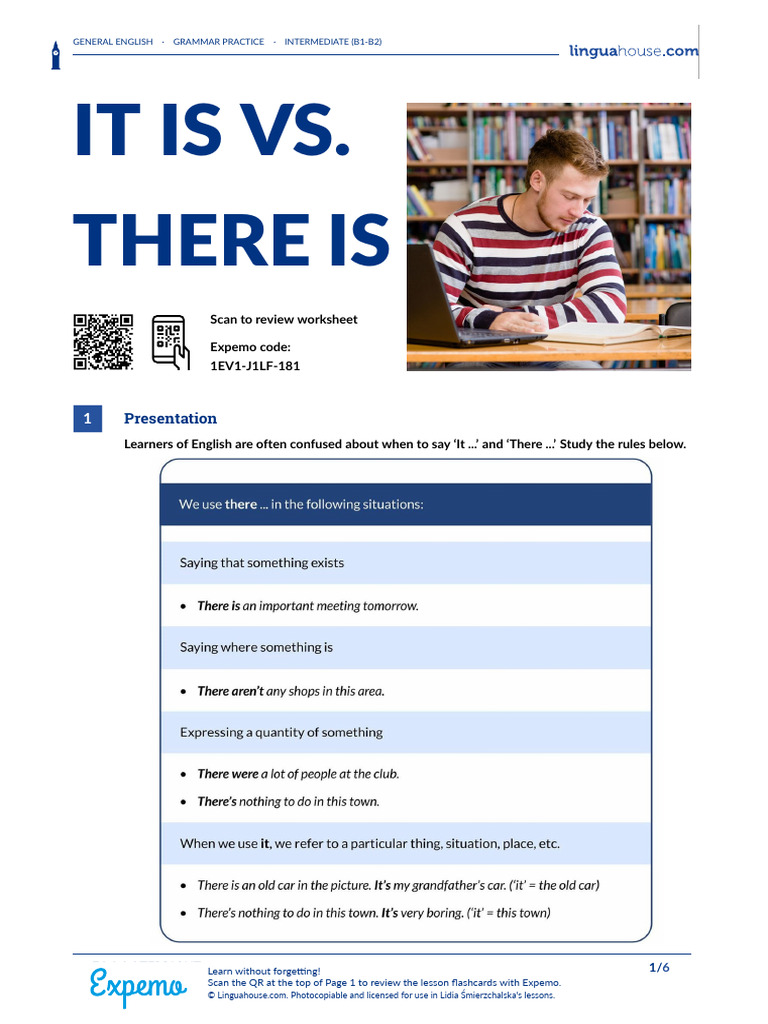 It Is vs. There Is: Grammar Guide | PDF