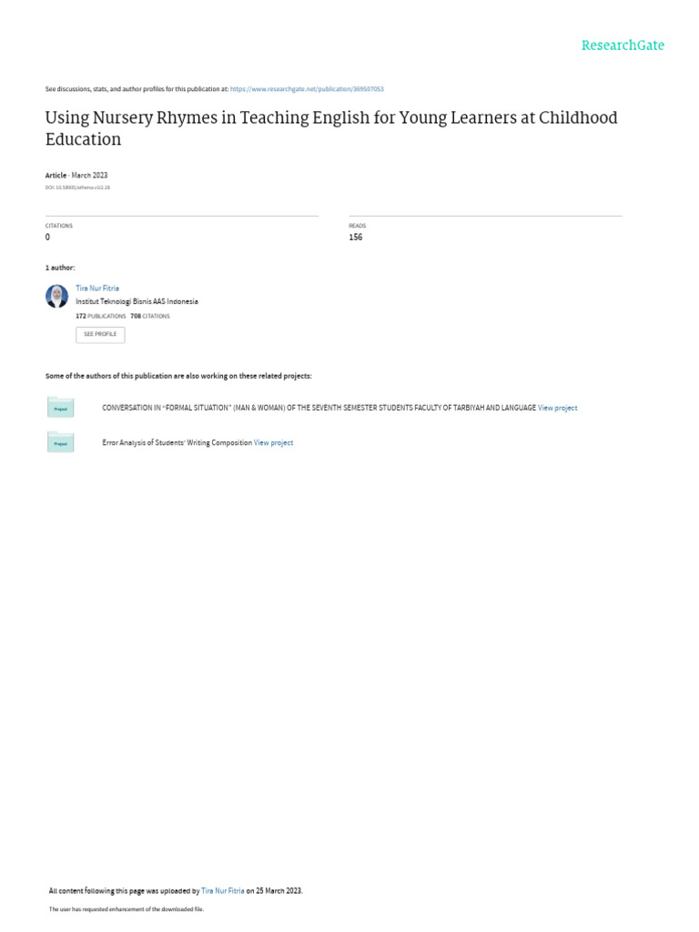 Nursery Rhymes In Early Education Pdf Learning Preschool