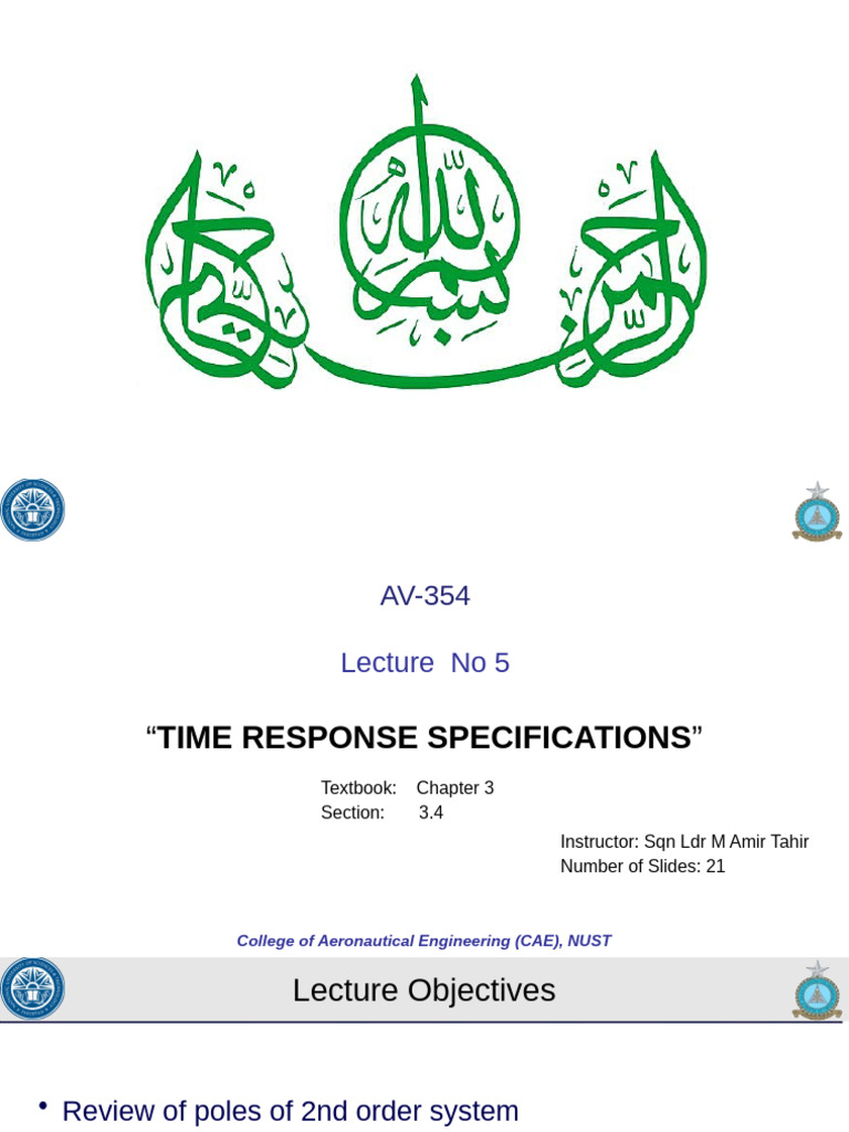 Lecture 05 Av354-Time Response Specifications | PDF | Damping | Computer Engineering