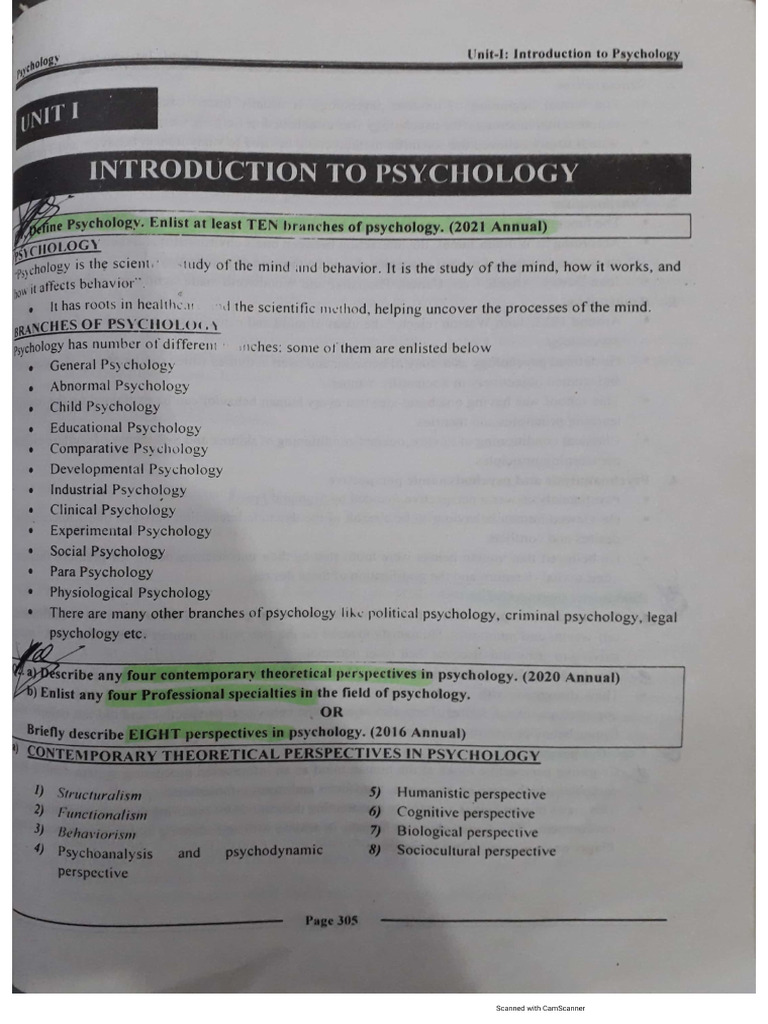 Psychology Past Papers-1 | PDF