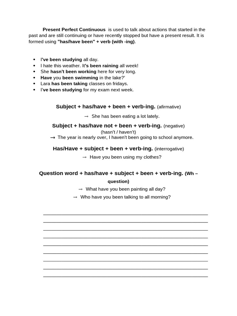 Understanding Present Perfect Continuous | PDF