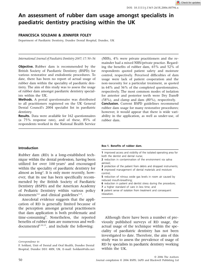 Rubber Dam Use in UK Pediatric Dentistry | PDF | Dentistry | Health Care
