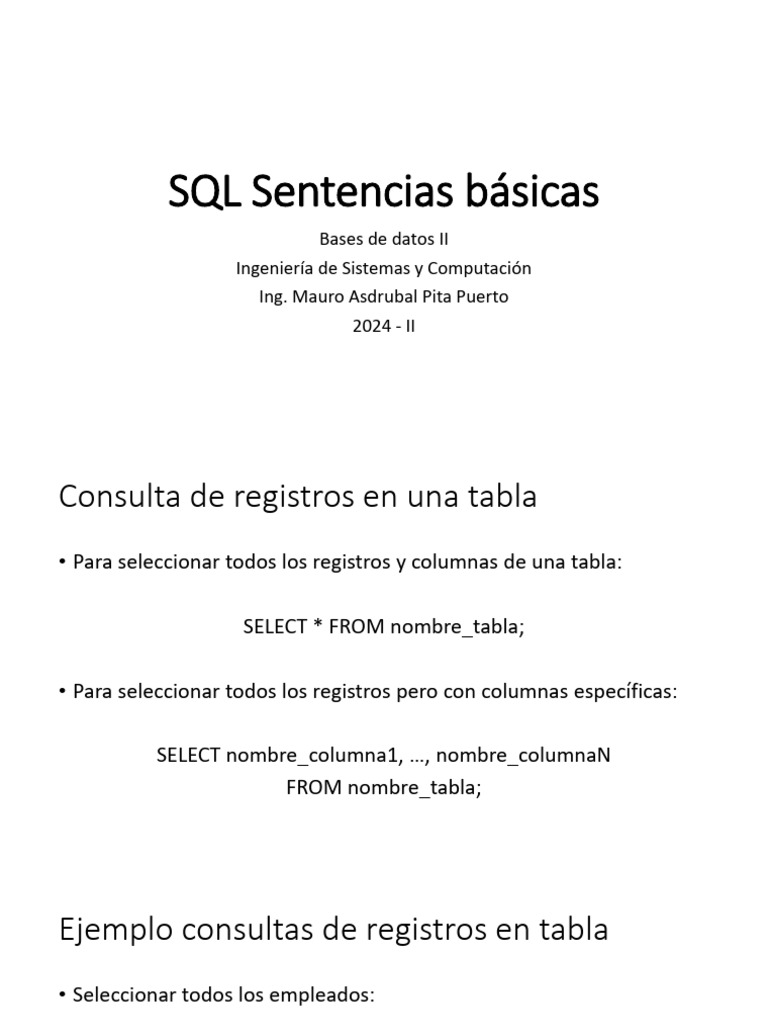 SQL Básico | PDF | SQL | Gestión de tecnología de la información