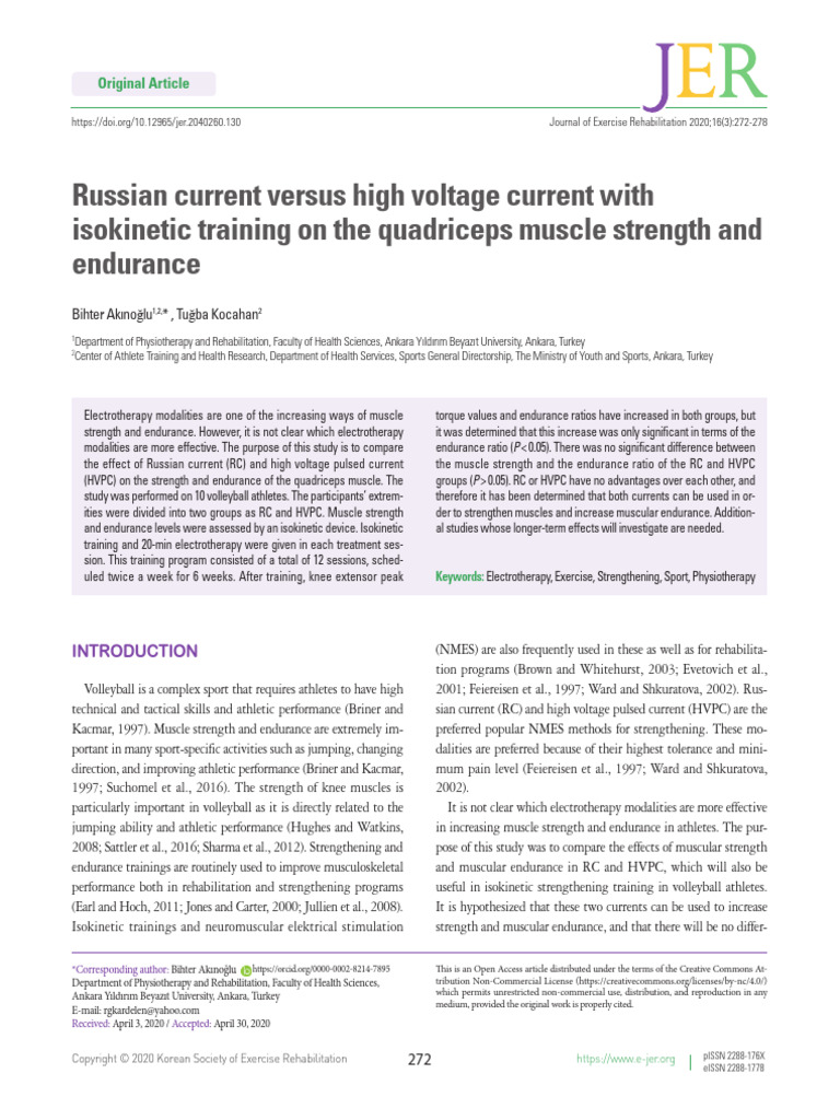 Russian Current Versus High Voltage Current With Isokinetic Training On The Quadriceps Muscle ...