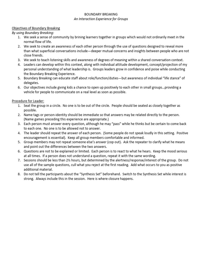 Boundary Breaking Exercise | PDF | Experience