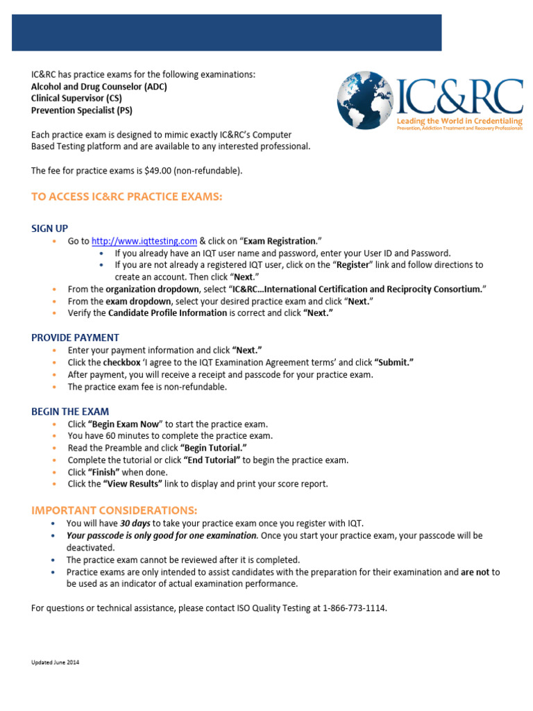 ICRC PracticeExams Instructions | PDF