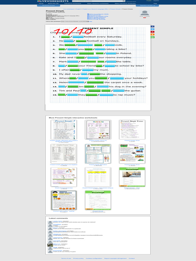 Present Simple Interactive Exercise For Pre-Intermediate | PDF | Worksheet