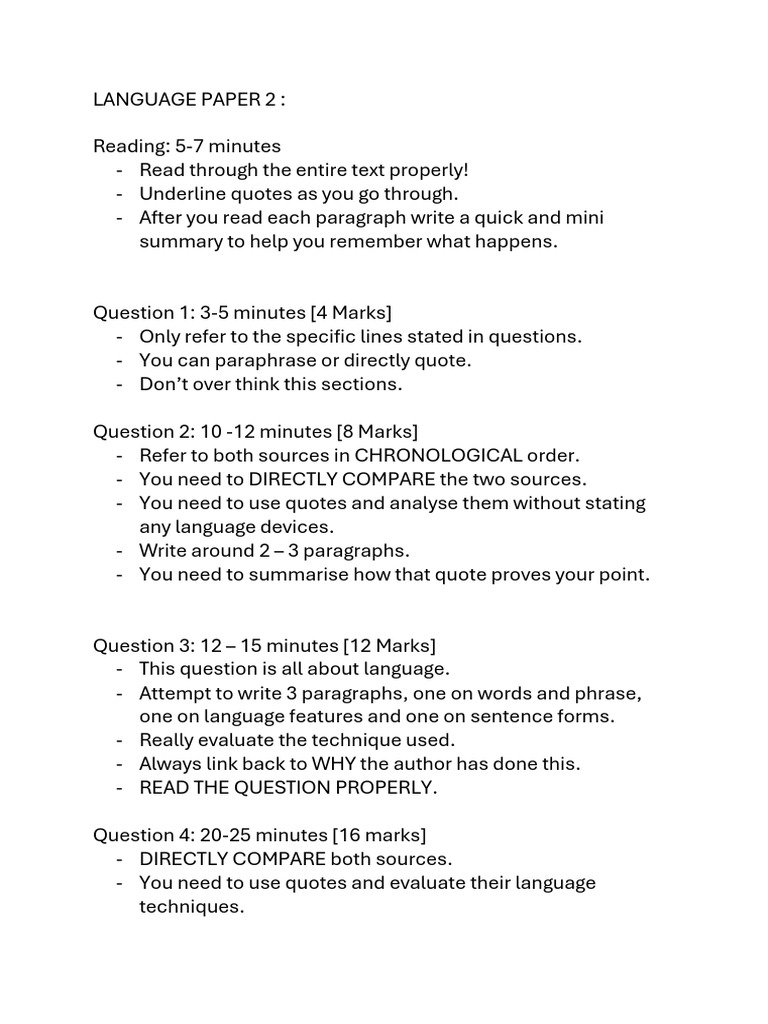 LANGUAGE PAPER Summaries | PDF