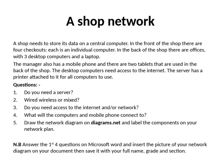 Shop Network Setup and Diagram Guide | PDF