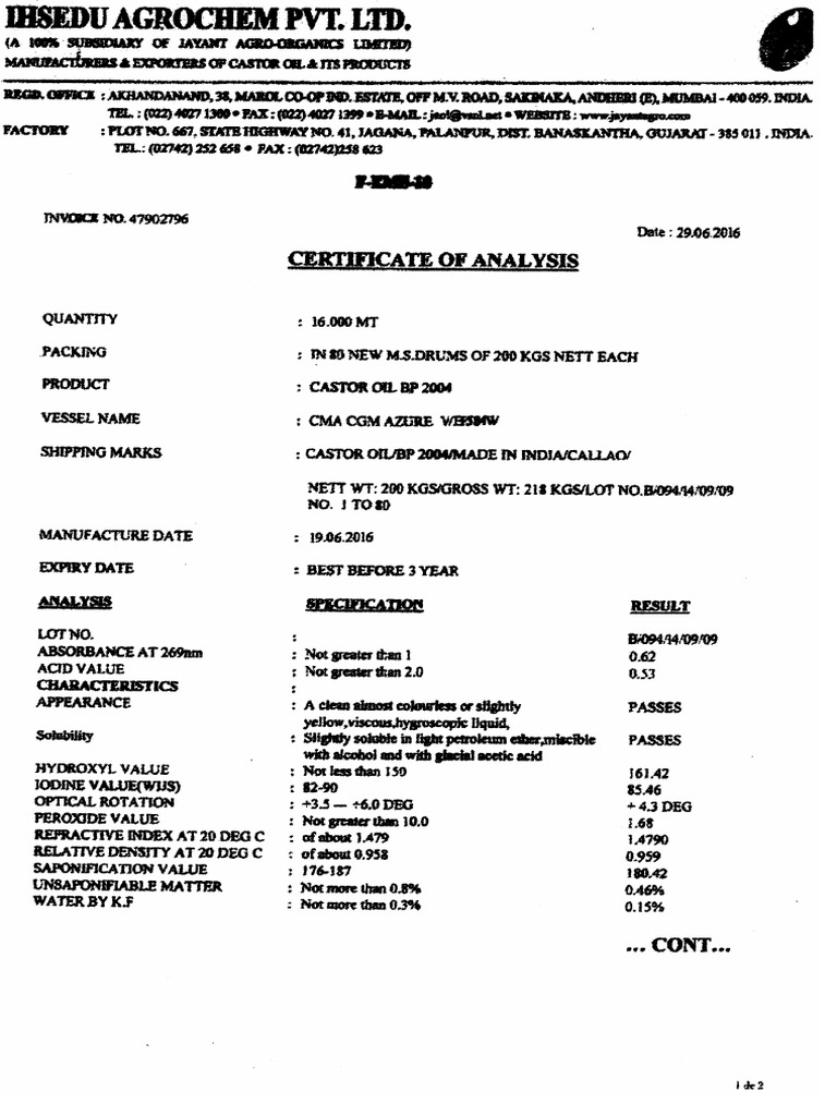 Aceite de Ricino Ihsedu Infia 06-2019 | PDF