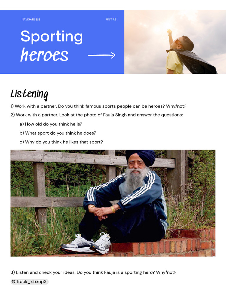 Sporting Heroes - Navigate ELE Unit 7.2 | PDF