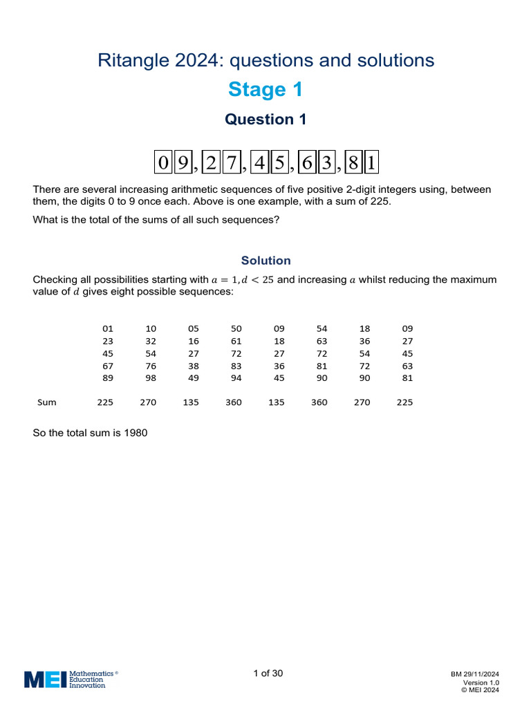 Ritangle 2024 - Stage 1 and 2 Solutions (1) | PDF | Euclidean Geometry ...