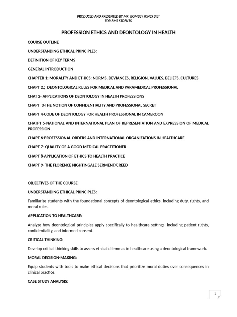 Deontology in Health Professions | PDF | Morality | Medical Ethics