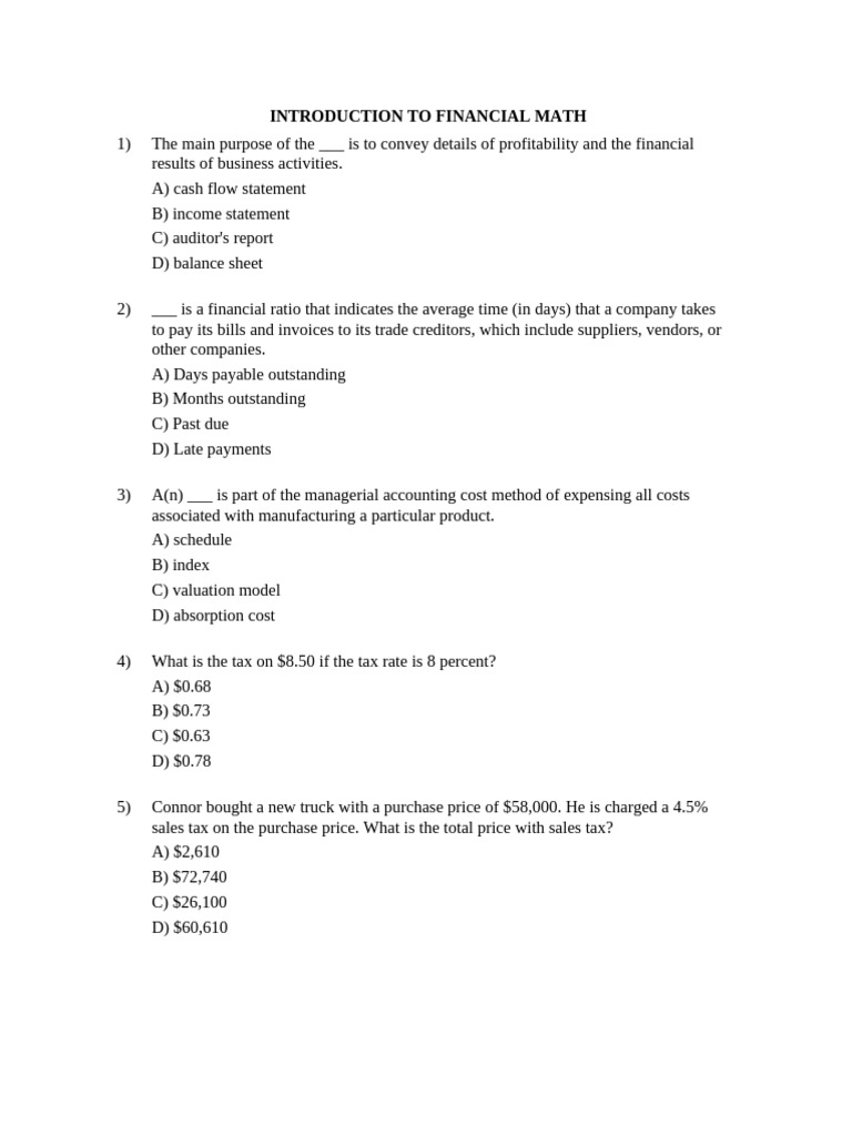 Financial Math Basics and Calculations | PDF