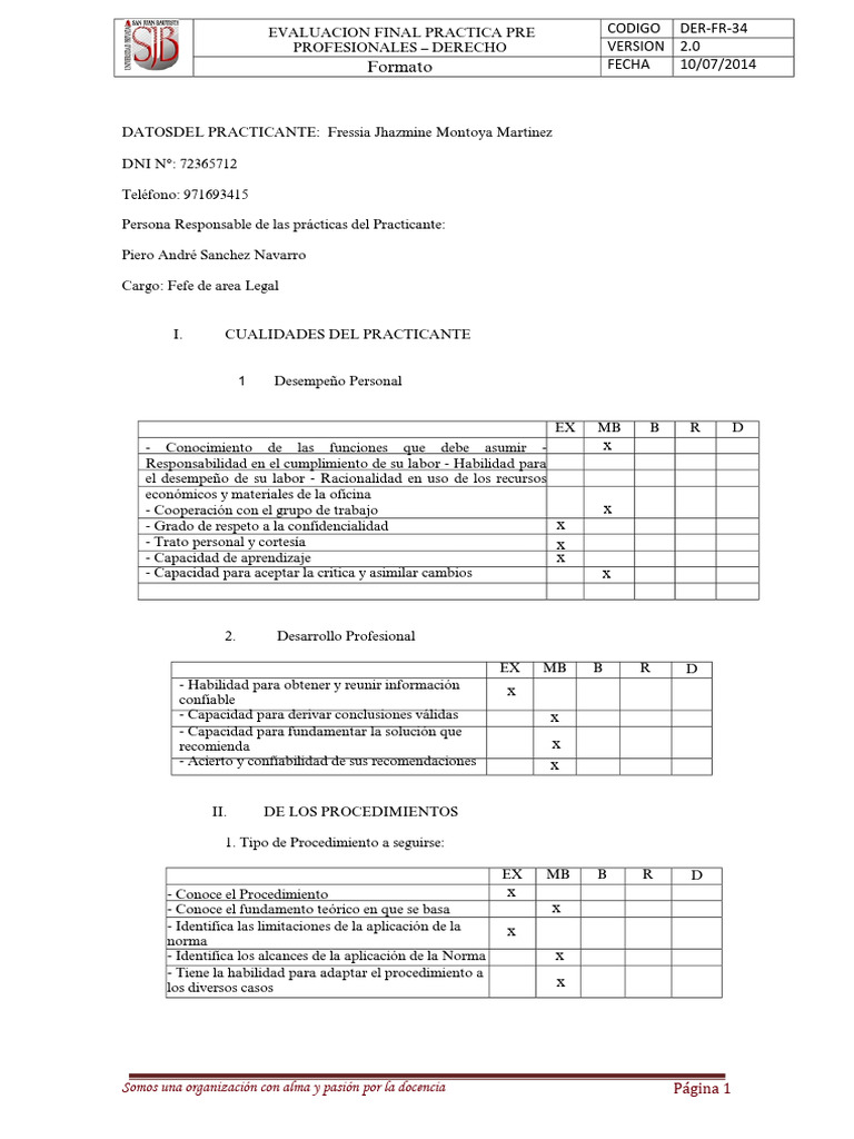 DER FR 034 Evaluacion Final de Pract Pre Prof PDF | PDF | Evaluación