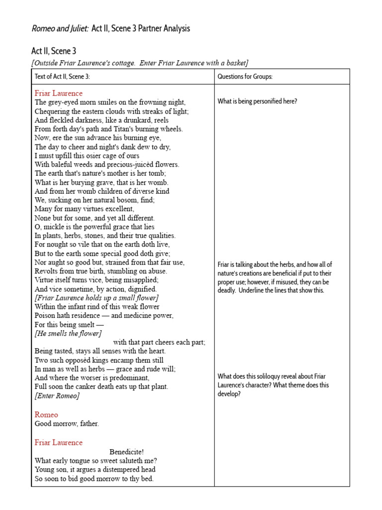 Friar Laurence's Reflections and Marriage Plan | PDF | Characters In ...