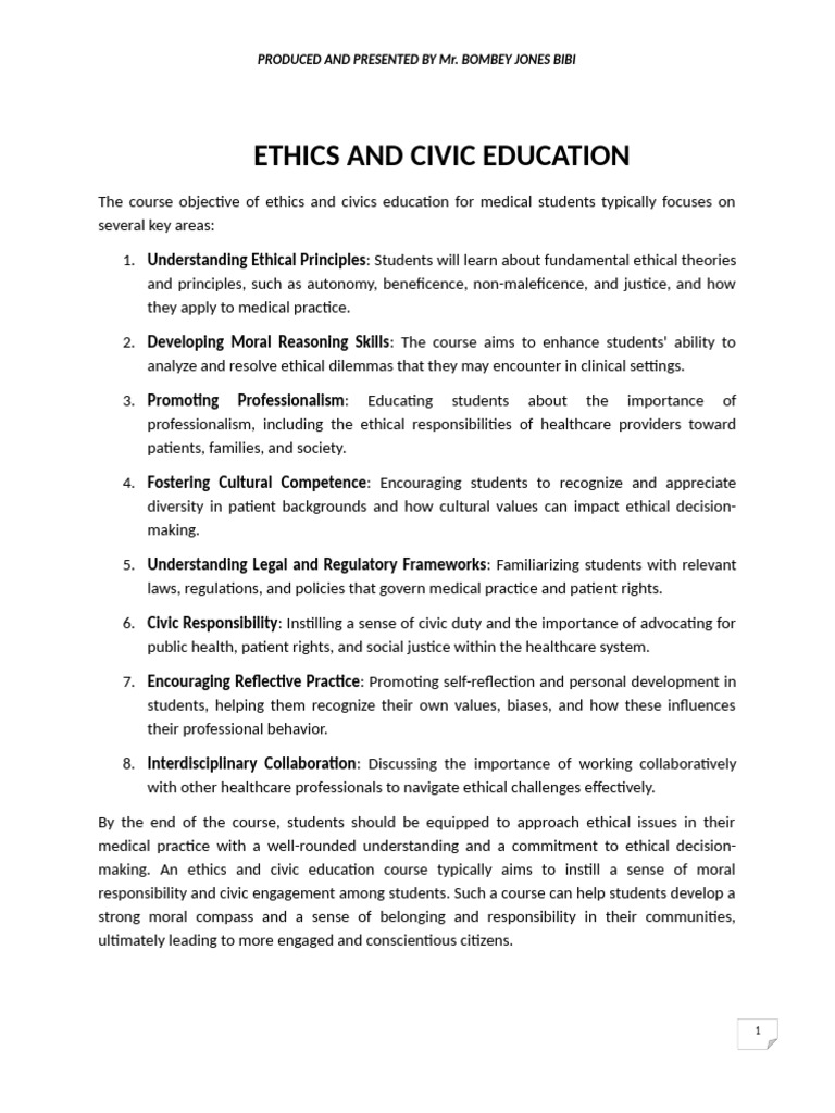 Ethics and Civic Education for Medical Students | PDF | State (Polity ...