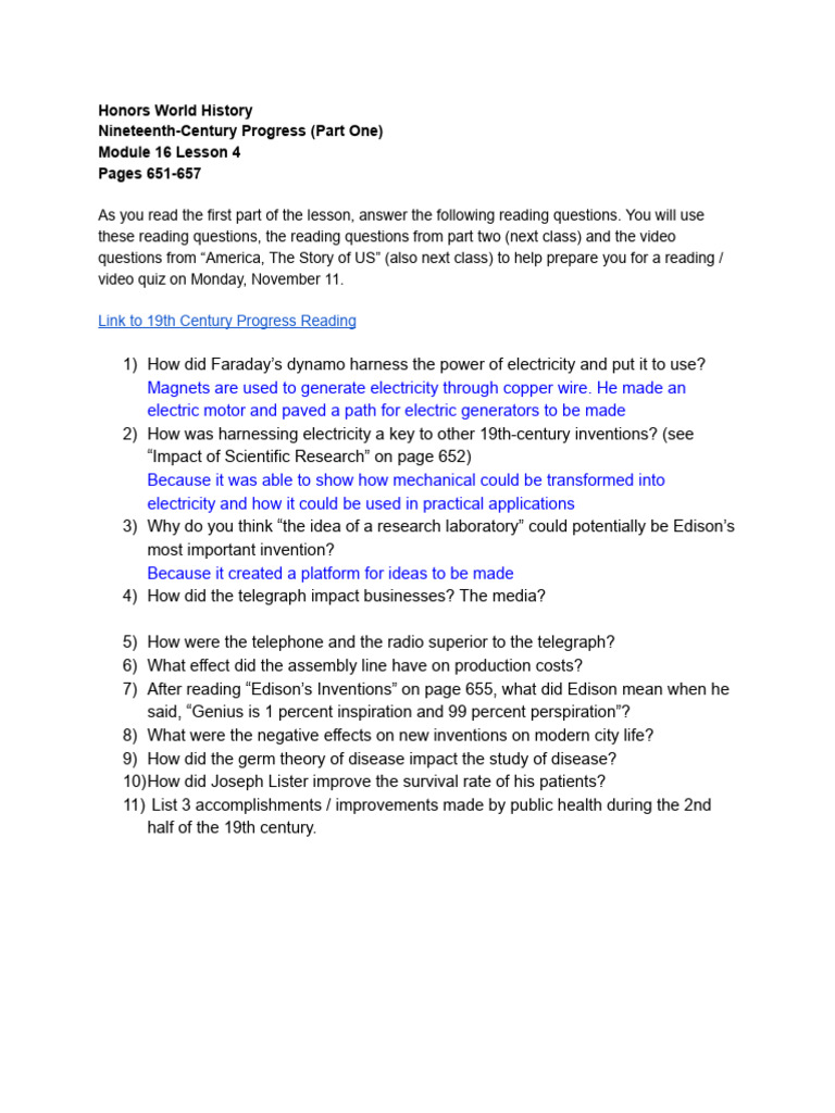 Aarush Iyengar - 19th Century Progress Reading Questions (Part 1 ...