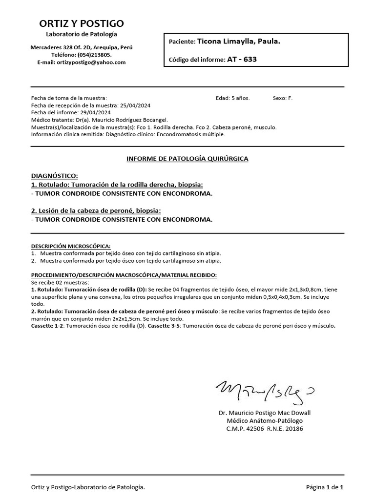 Informe de Patología: Encondromatosis Múltiple | PDF