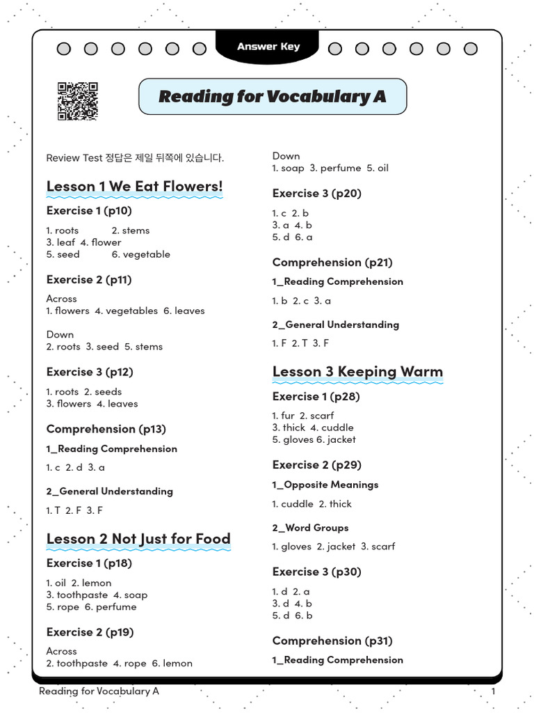 Vocabulary Reading Exercises Answer Key | PDF | Trees | Plants