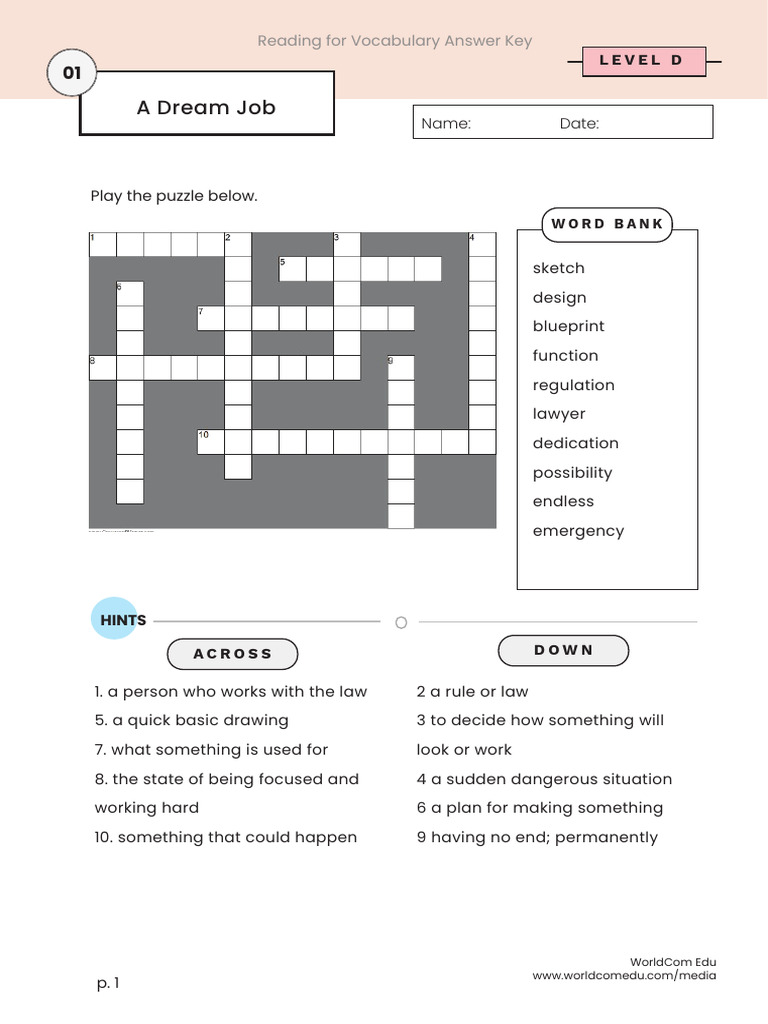 LV CrosswordAnswerKey LevelD | PDF