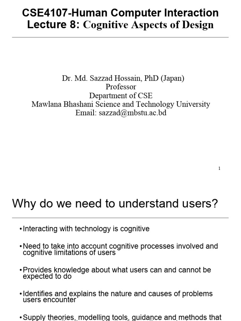 Cognitive Design in Human-Computer Interaction | PDF | Attention | Cognition