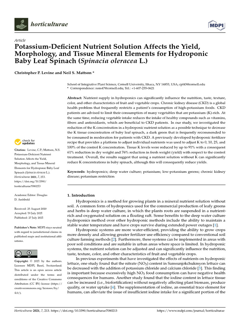 Potassium-Deficient Nutrient Solution Affects The Yield, Morphology ...