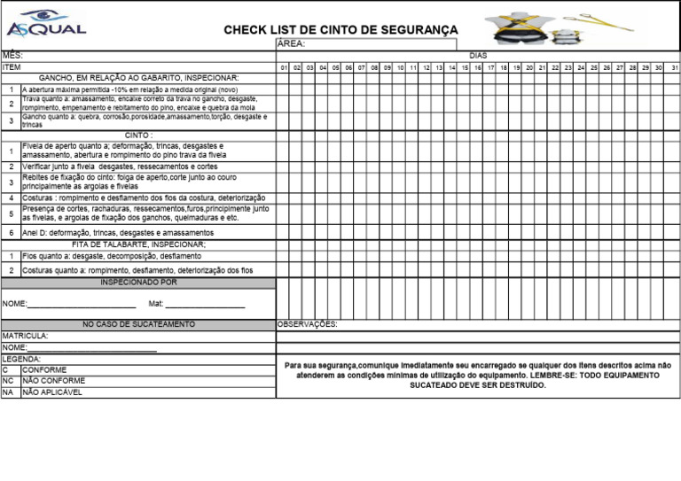Check list cinto de segurança | PDF