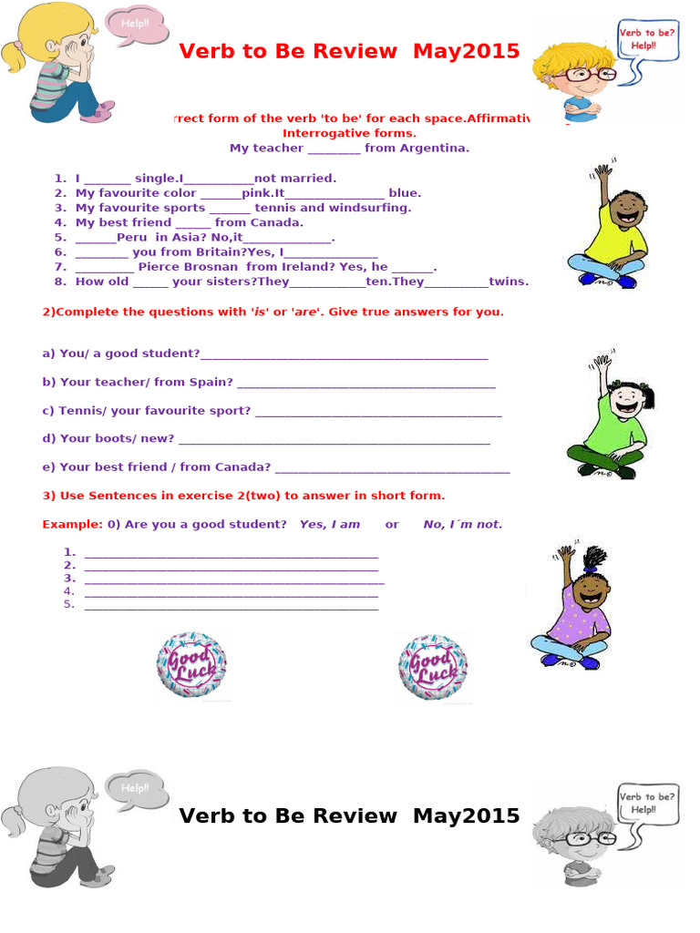 Verb To Be Review May2015 Tests 79755 | PDF | Question | Language Families