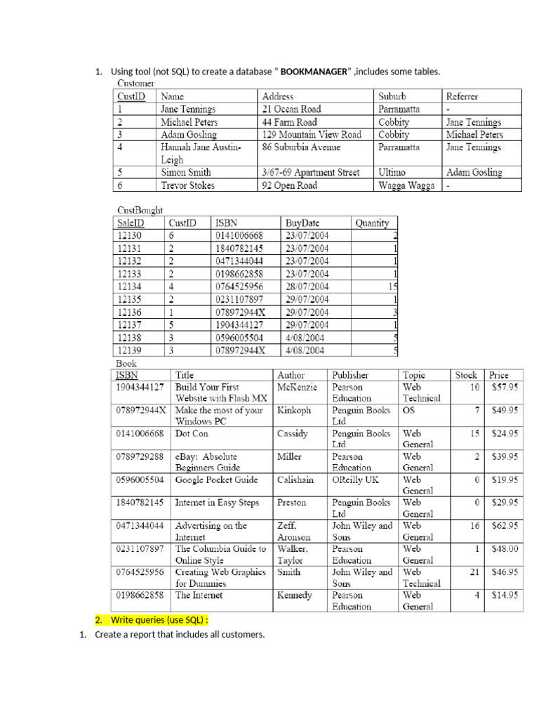 Lab Using SQL To Complete BookManagement | PDF