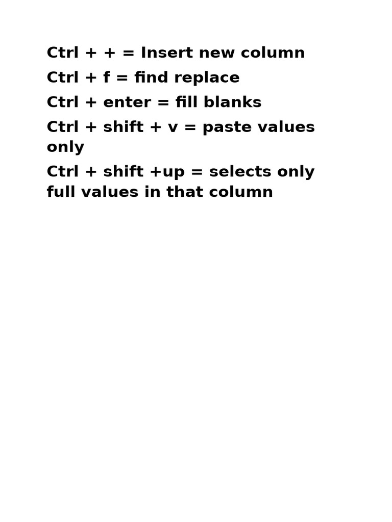 Excel Shortcuts | PDF