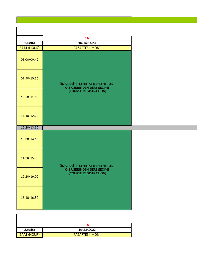 2023-2024 DÖNEM I HAFTALIK DERS PROGRAMI - Rev5 | PDF