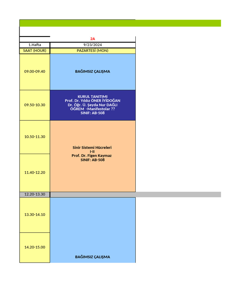 2024-2025 İSÜTF DÖNEM II GÜZ-BAHAR HAFTALIK DERS PROGRAMI-Rev1 | PDF