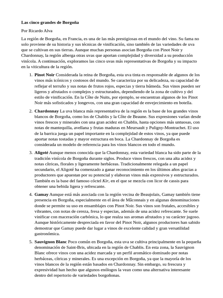 Uvas icónicas de Borgoña | PDF | Vino | Uva