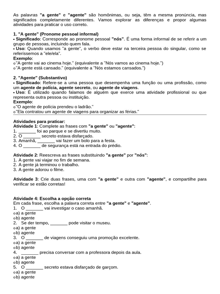 gente e agente passar no quadro | PDF | Pronome | Latim