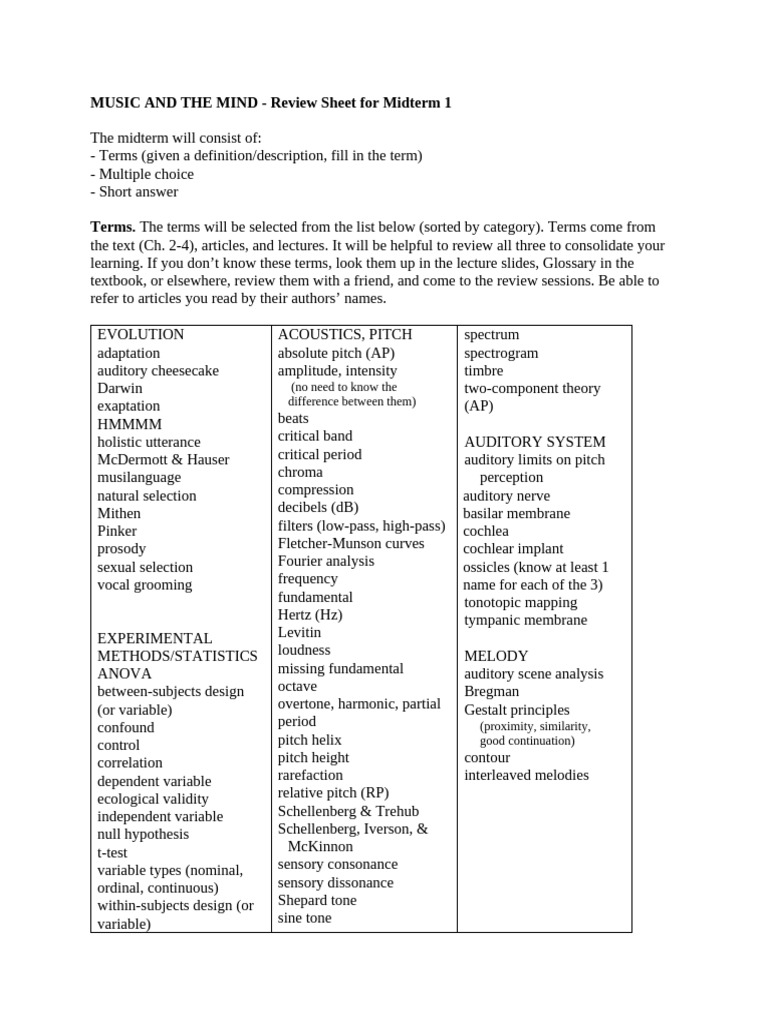 Midterm 1 Review Sheet | PDF | Pitch (Music) | Classical Mechanics