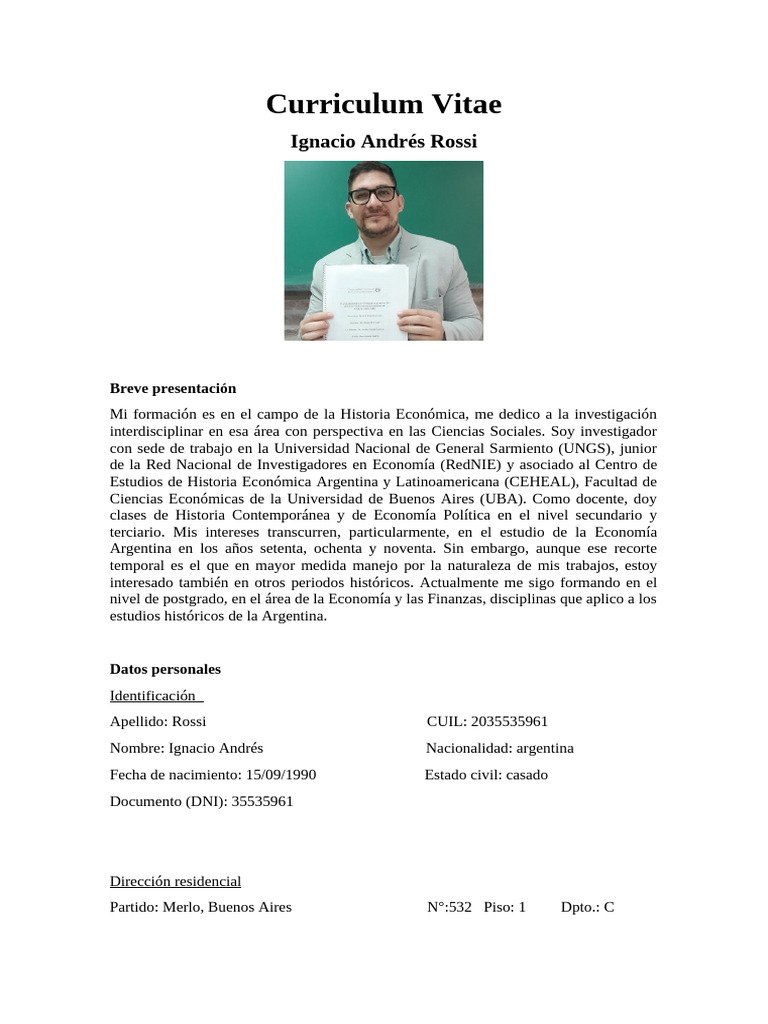 Curriculum Vitae: Ignacio Andrés Rossi | PDF | America latina | Argentina