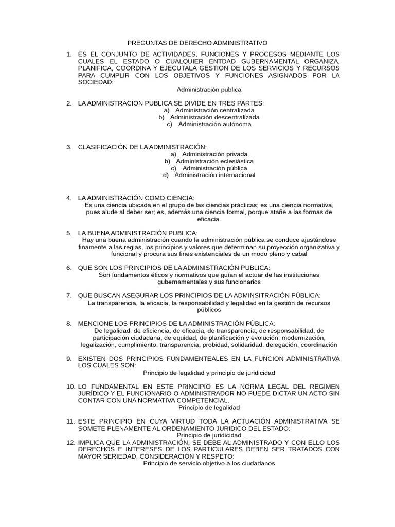 Preguntas de Derecho Administrativo | PDF | Administración Pública | Estado (política)